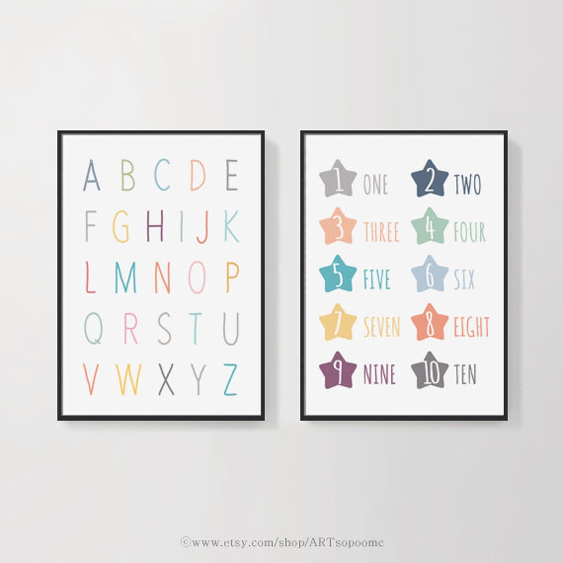 Printable ABC and 123 Alphabets and Numbers Poster Nursery - Etsy Australia