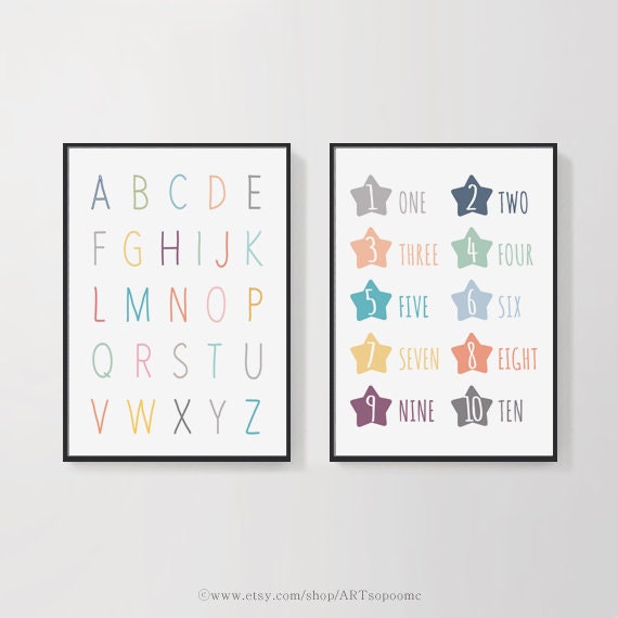 Printable ABC and 123 Alphabets and Numbers Poster Nursery | Etsy