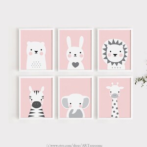 Printable Pink Nursery Wall Art Set of 6 Poster Baby Girl Print Kids ...