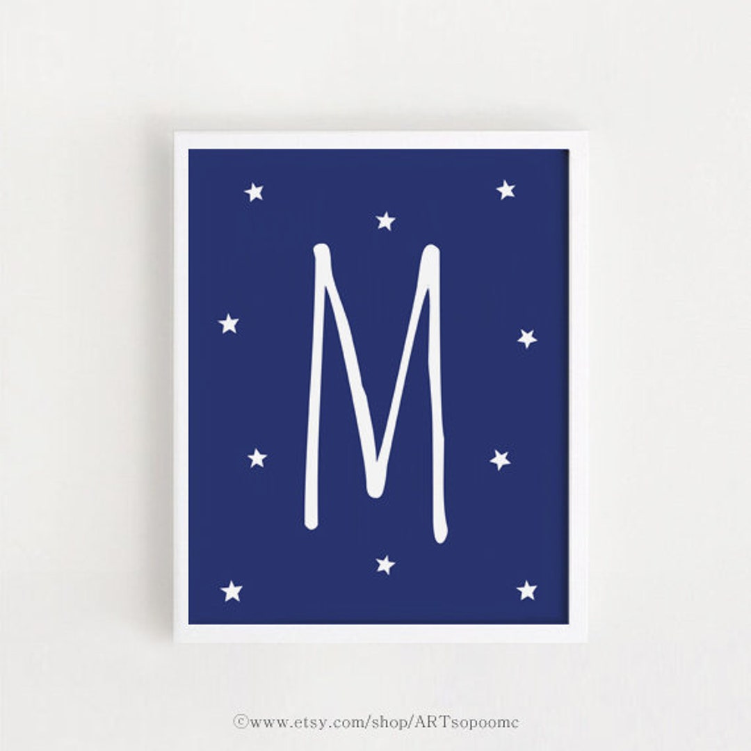 INSTANT DOWNLOAD Letter M Print Printable Nursery Art Navy Blue and ...