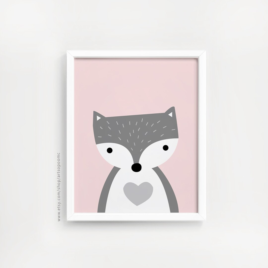 Printable Nursery Art Pink Baby Fox Print Baby Girls Bedroom Wall Decor ...