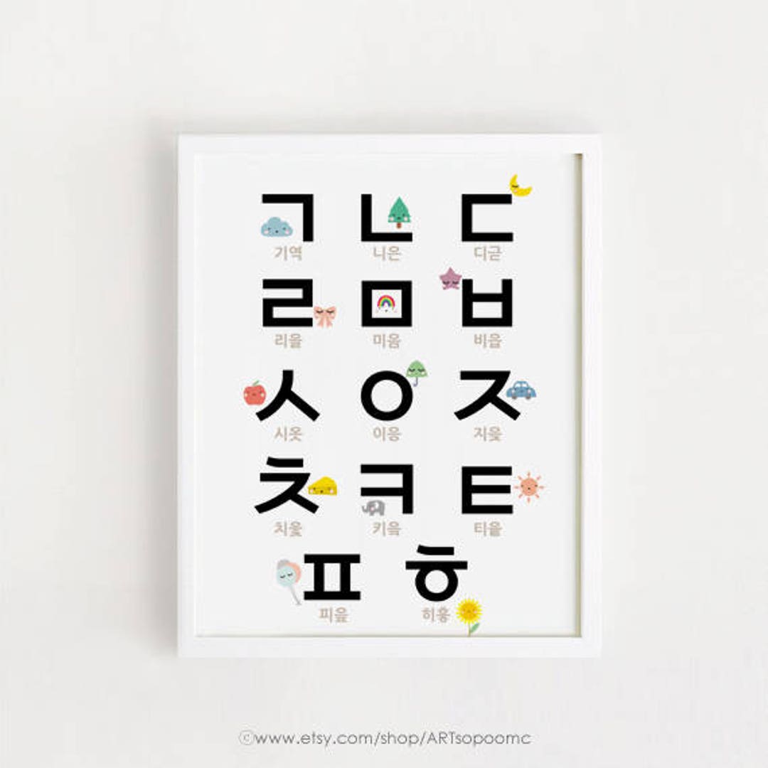 Printable Korean Alphabet Poster / Hangul Study Poster Korea Gift Wall ...