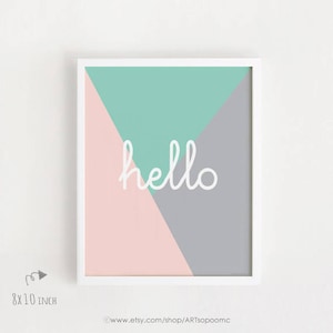 INSTANT DOWNLOAD Hello Print Sign Cute Graphic Printable Art Poster DIY ...