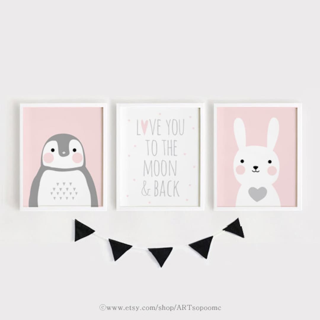 Pink Printable Nursery Wall Art Set of 3 Poster Baby Girl Print Kids ...