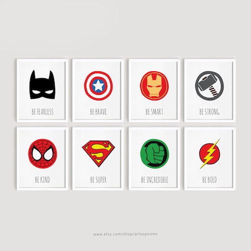 Printable Nursery Wall Art Set Superhero Kids Bedroom Decor - Etsy