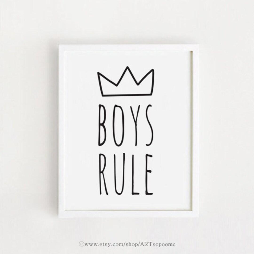 Boys Rule Printable Wall Art Boy Room Sign Black and White Kids Bedroom ...