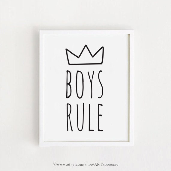 Boys Rule Printable Wall Art Boy Room Sign Black and White | Etsy