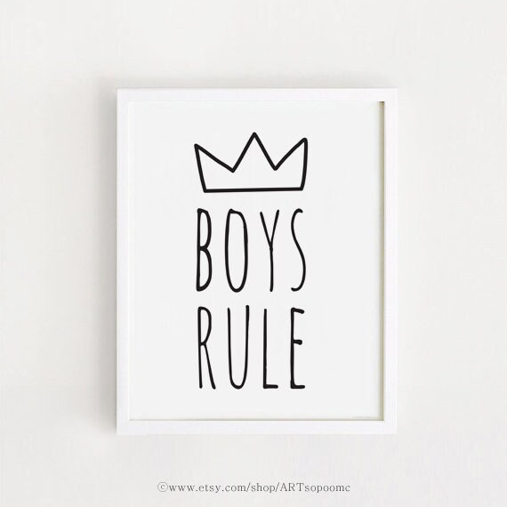 Boys Rule Printable Wall Art Boy Room Sign Black and White | Etsy