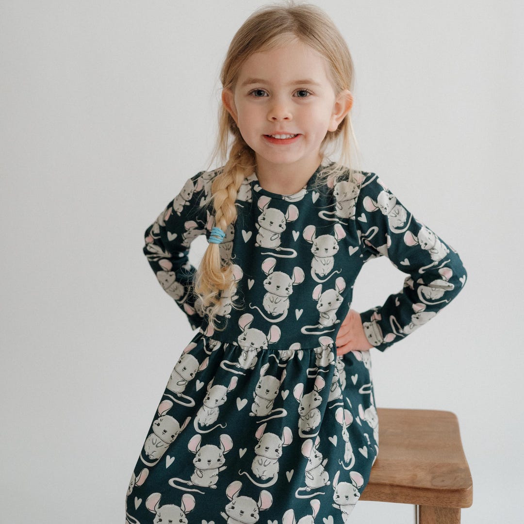 Darcey Dormouse Long Sleeve Dress for Girls – Cotton, UK Made - Etsy