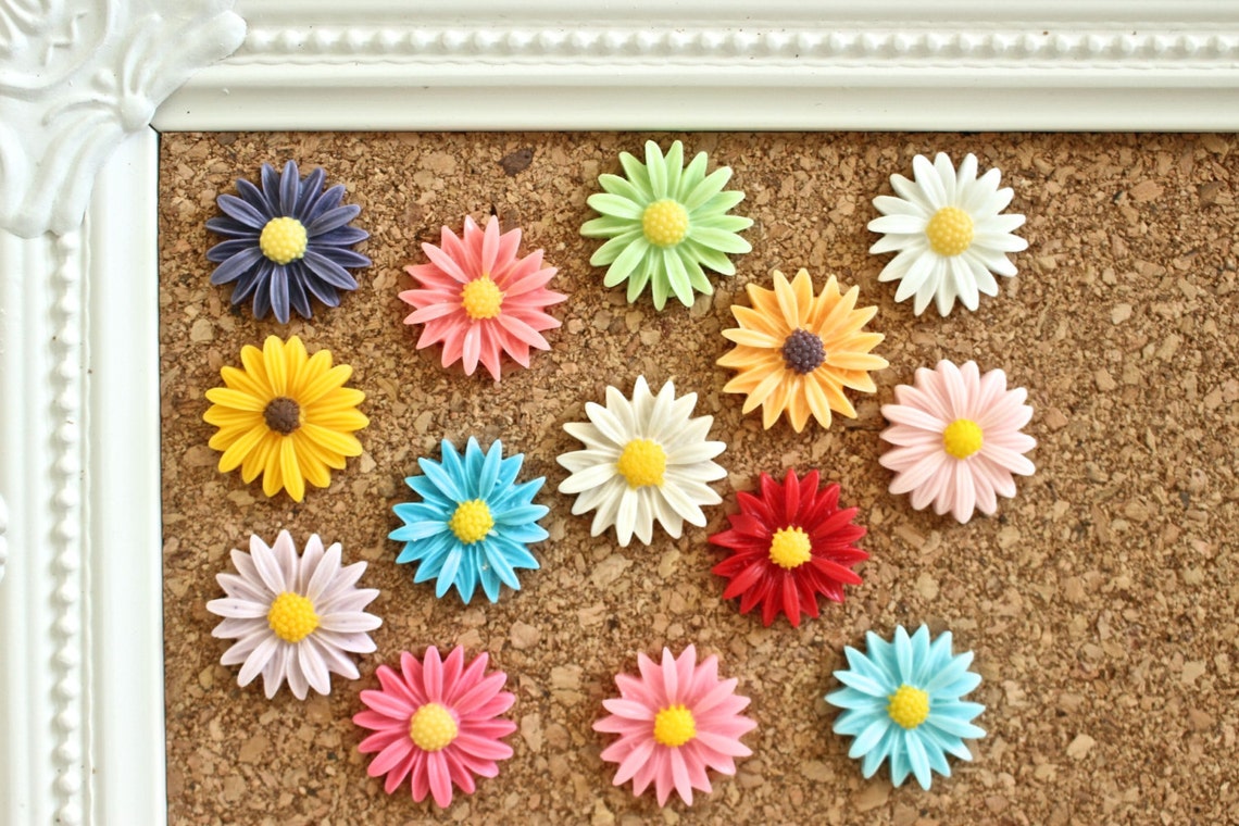 Large Daisy Push Pin Set Large Decorative Thumb Tacks Mixed | Etsy