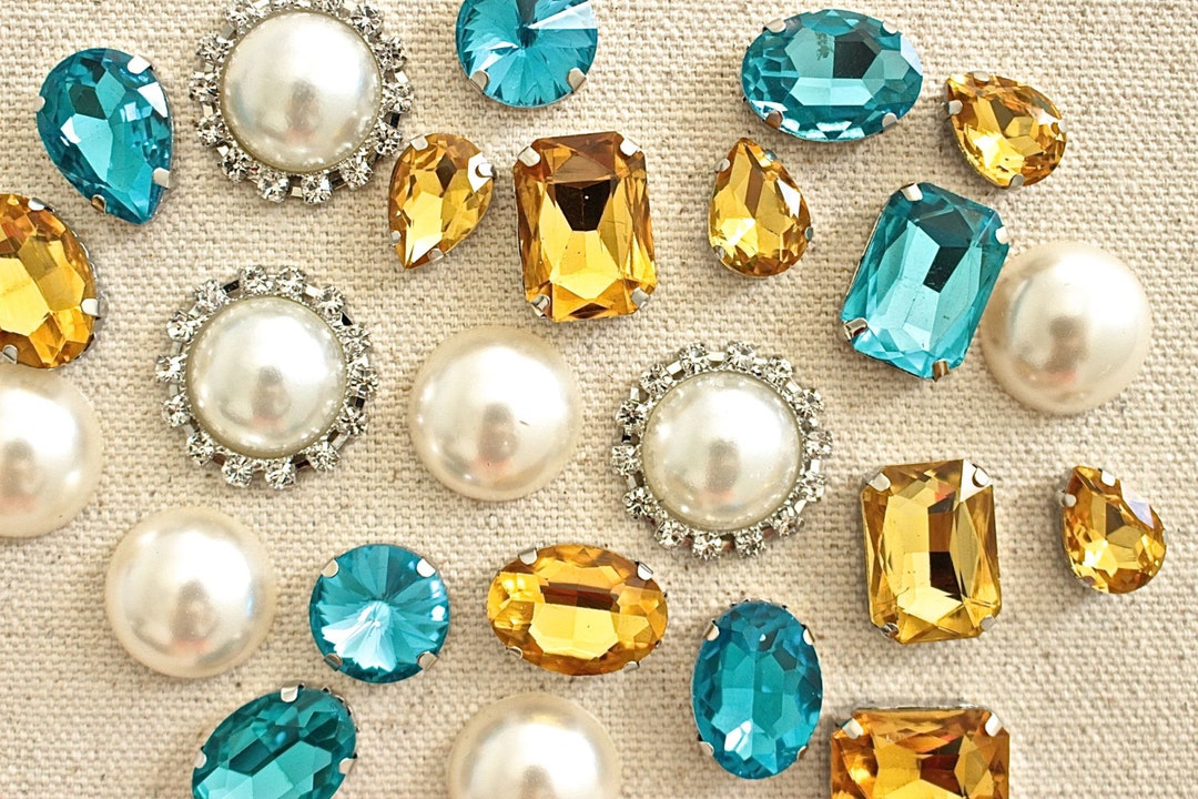 Blue & Gold Rhinestone Push Pins: Glam Corkboard Tacks - Etsy