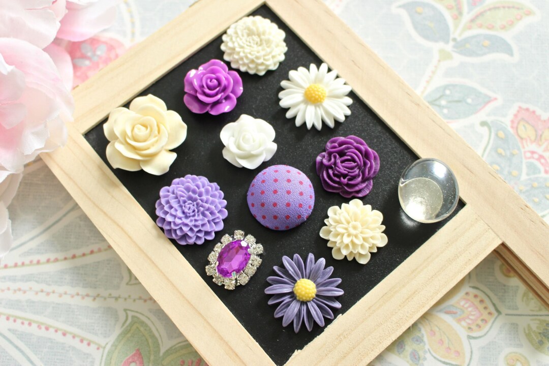Floral Fridge Magnets: Ivory, Purple, and Rhinestone Set (12 Pcs) - Etsy