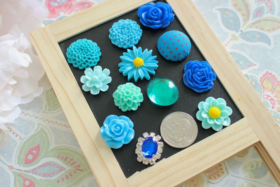 Blue Flower Magnets: Rhinestone & Button Fridge Magnets, Set of 12 - Etsy