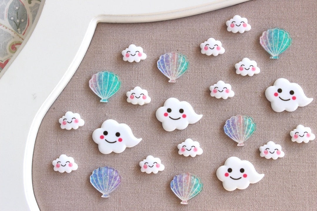 Smiling Clouds and Seashell Pushpins, Nature Theme Thumbtacks, Happy ...