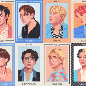 Ateez Kpop Illustrated Sparkly Photocards - Etsy