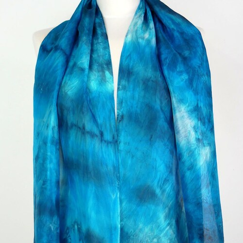 Teal Blue Silk Scarf Sea Waves Blue Hand Dyed Scarf Blue Teal - Etsy