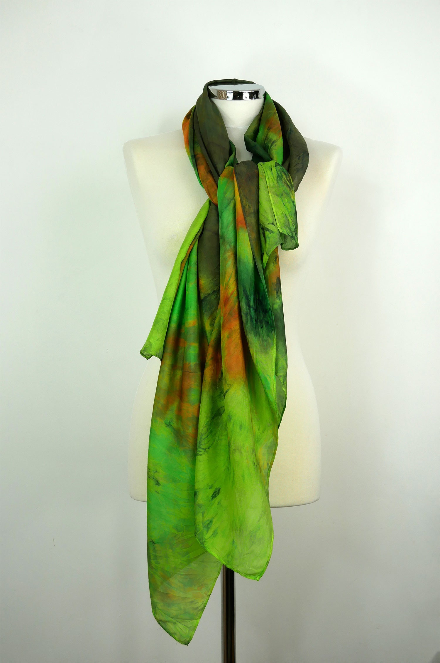 Green silk scarf Enchanted Forest Oversized silk scarf green | Etsy