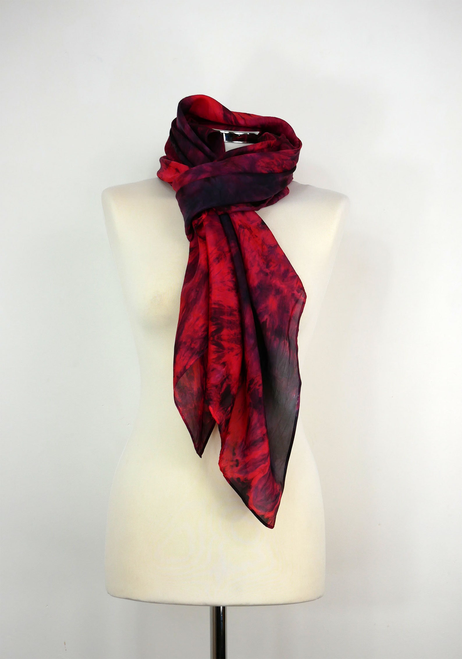 Red black silk scarf oversized Black rose Hand dyed silk scarf | Etsy