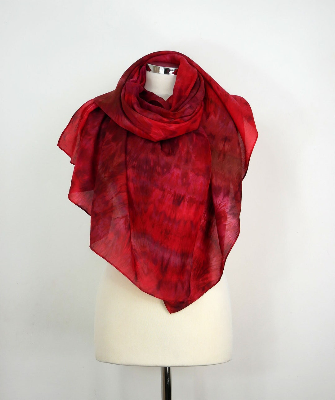 Red Silk Scarf Large Lipstick Handmade Silk Scarf Brown Purple Red ...