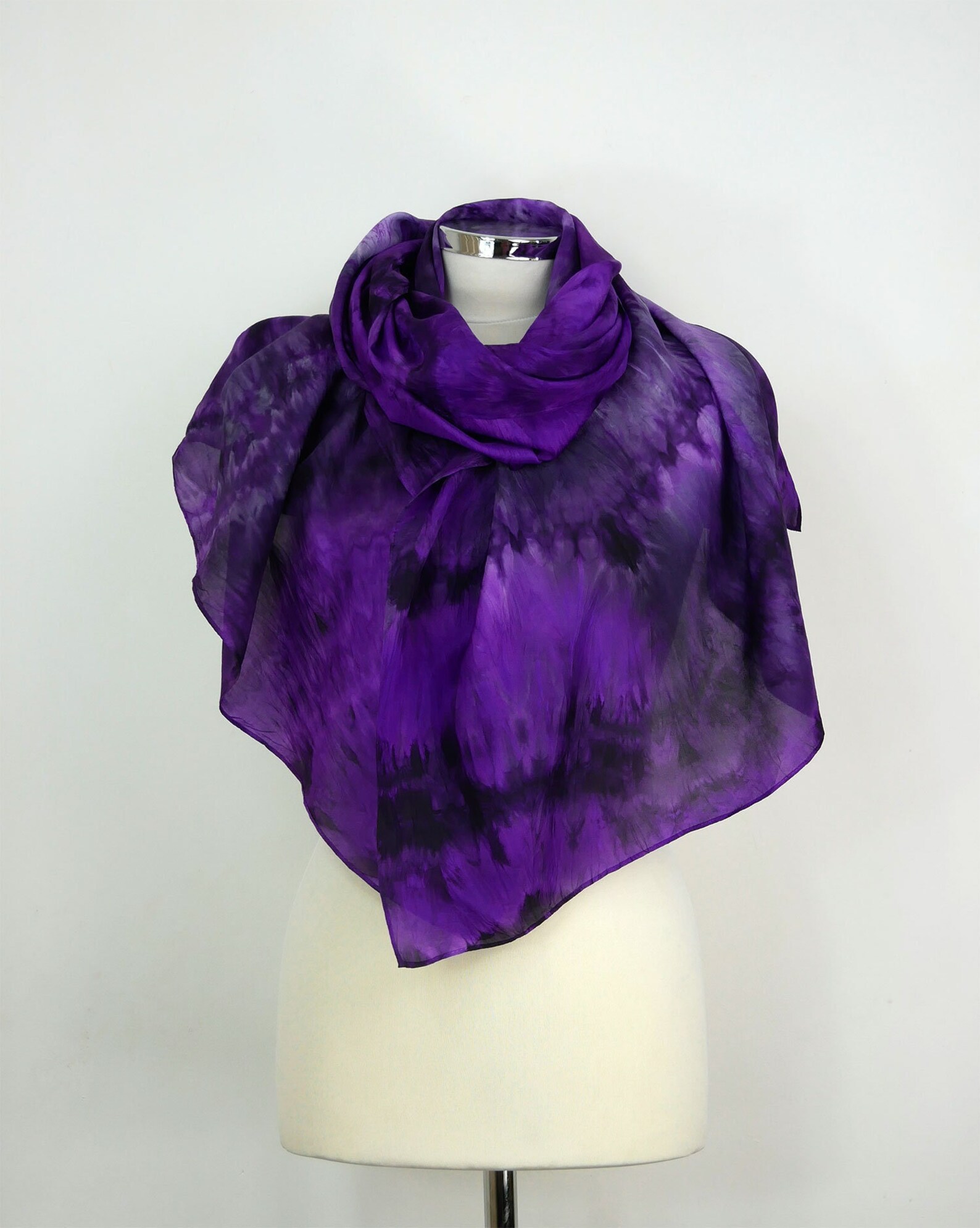 Purple Silk Scarf Women Purple Sky Hand Dyed Silk Scarf Oversized Black ...