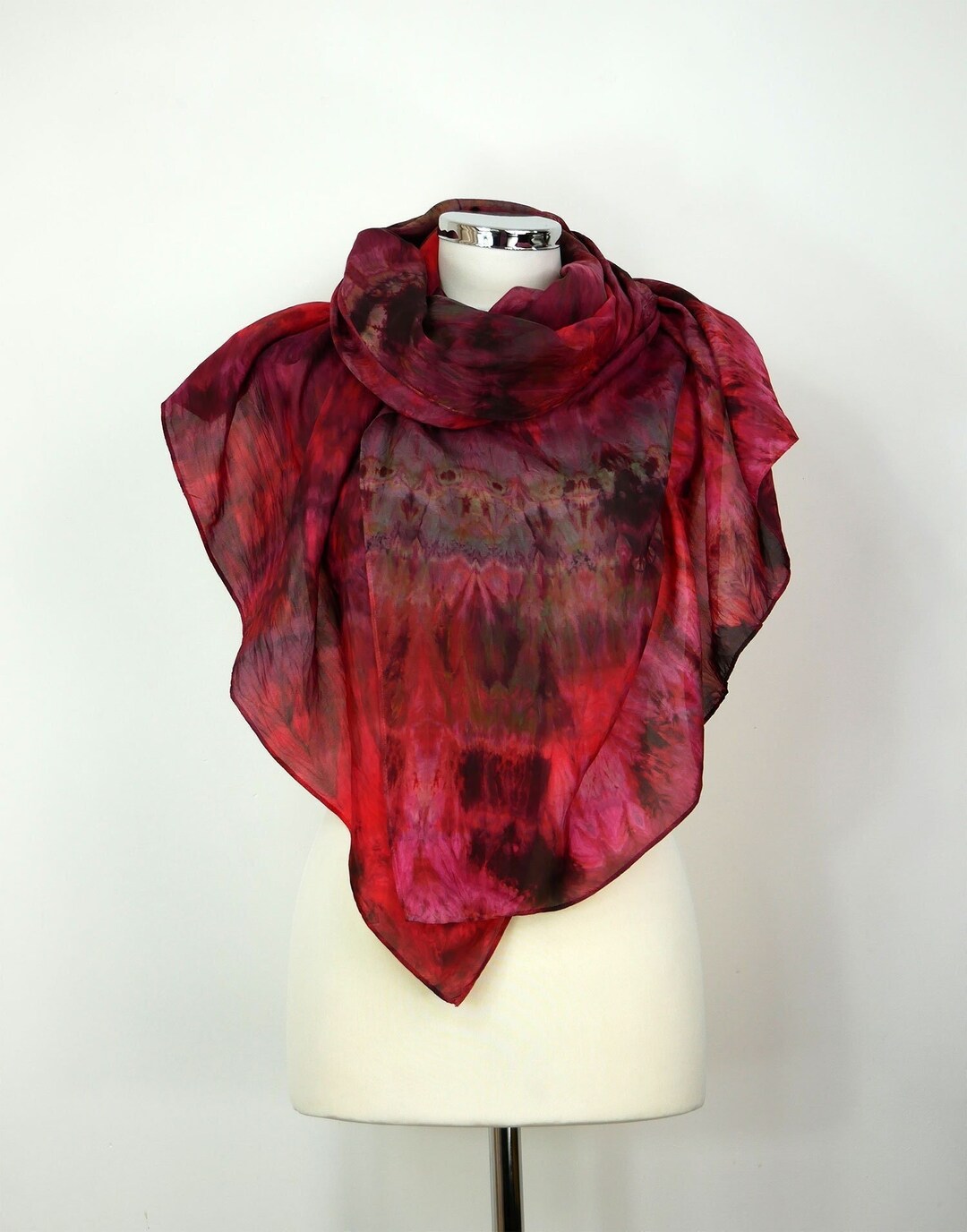 Dark Red Silk Scarf Women Wild Cherry Red Silk Shawl Hand Dyed ...