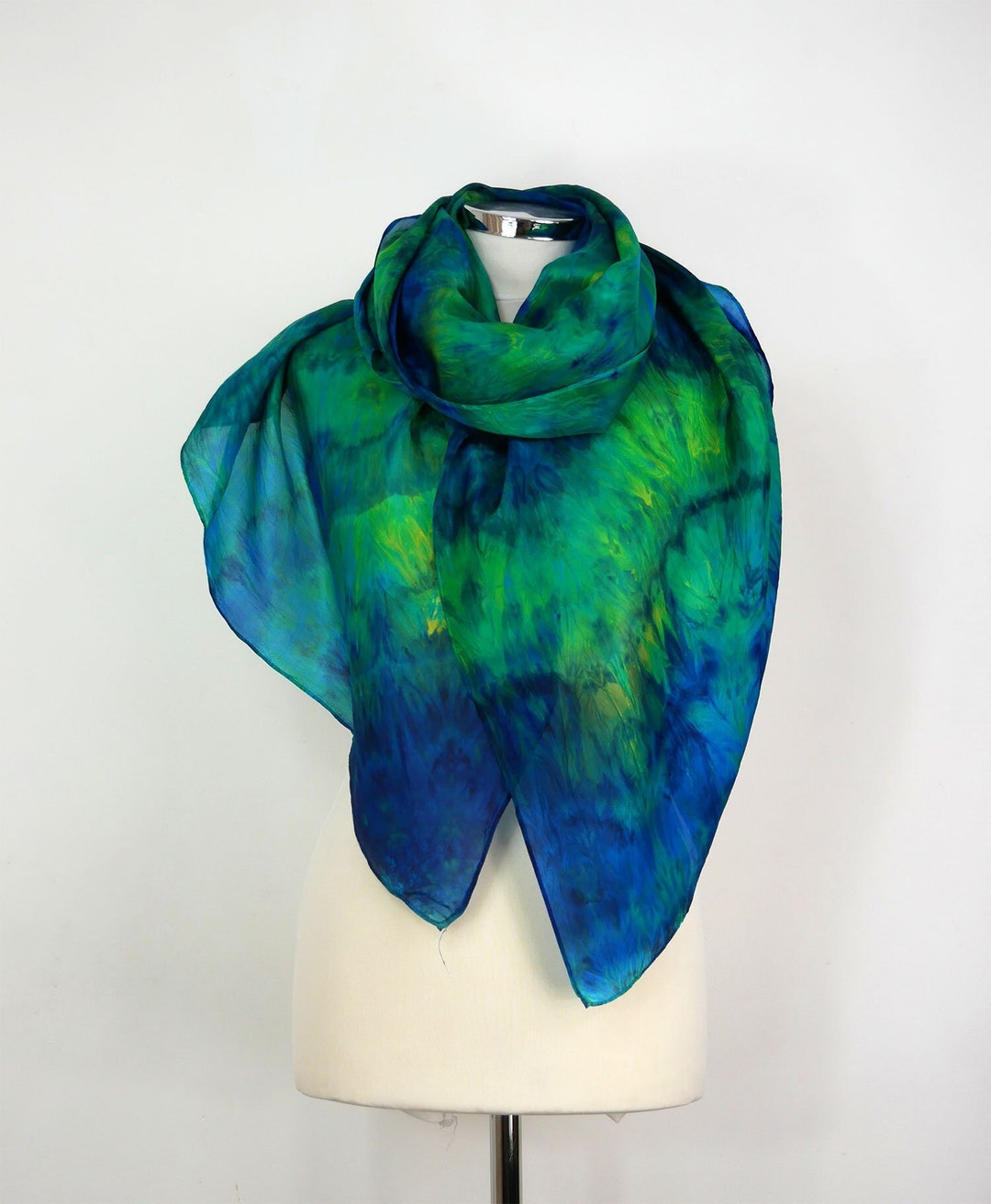 Blue Green Silk Scarf Amazon River Blue Yellow Green Handmade Oversized ...