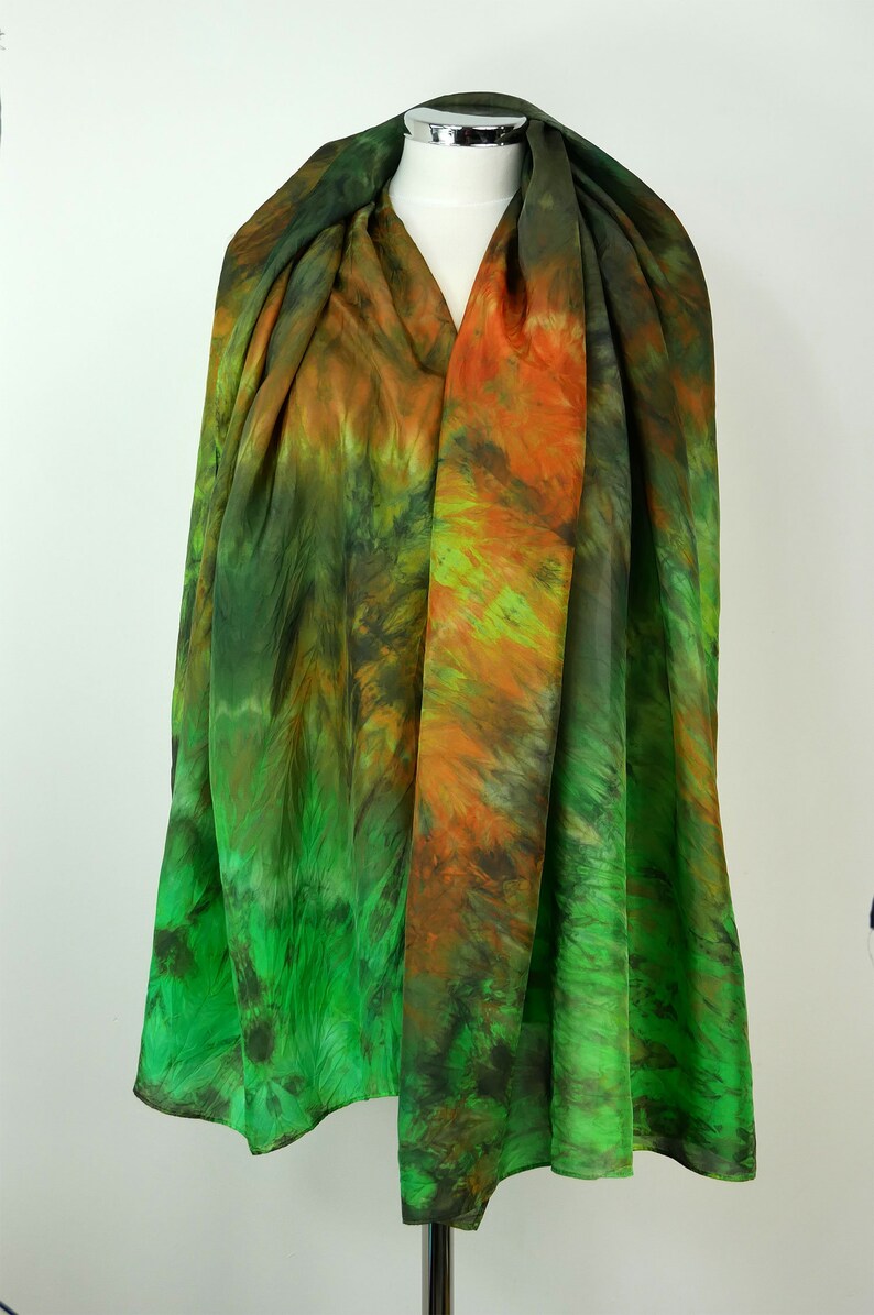 Green silk scarf Enchanted Forest Oversized silk scarf green | Etsy