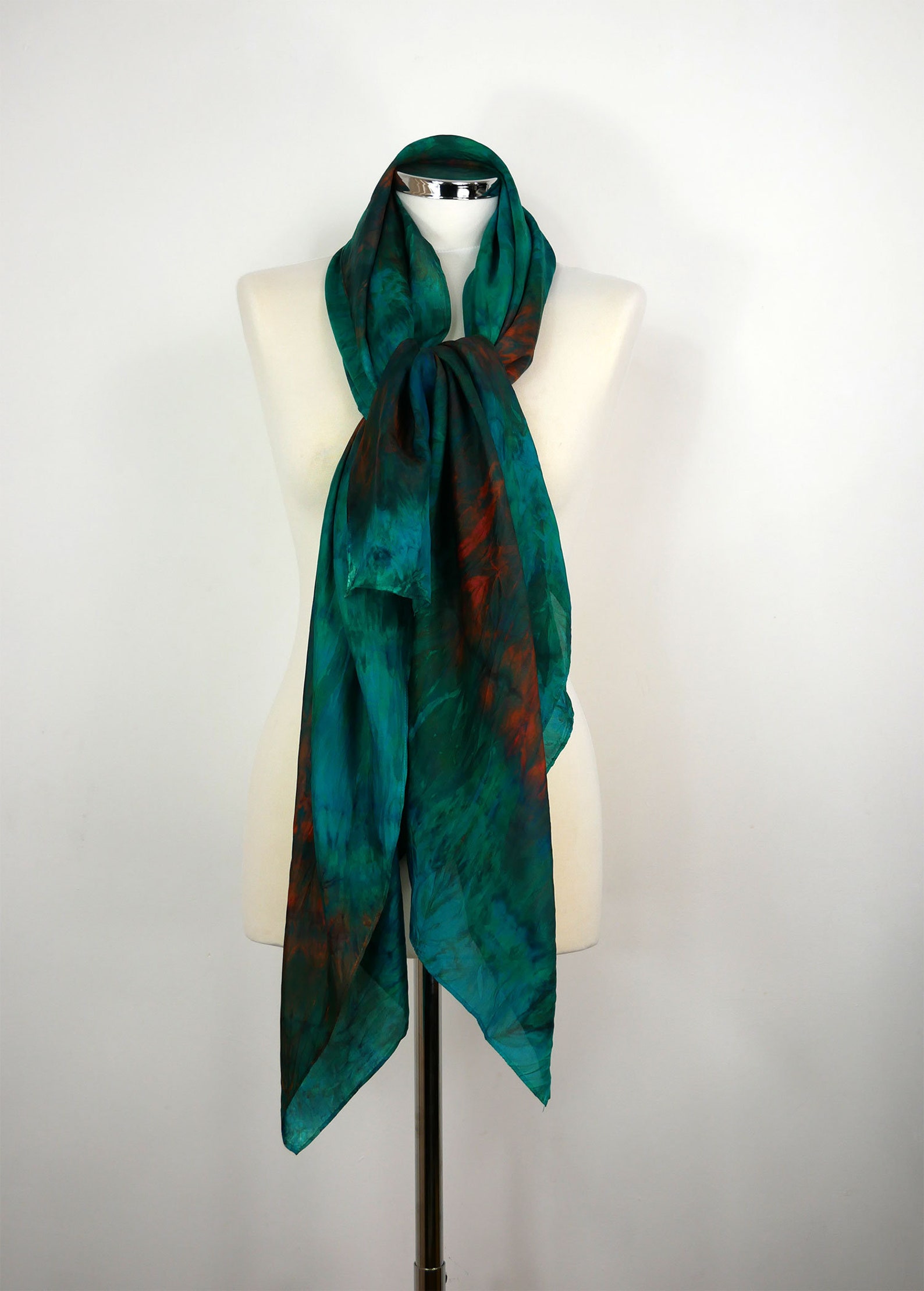 Emerald green silk scarf Emerald Maze Large green silk scarf | Etsy