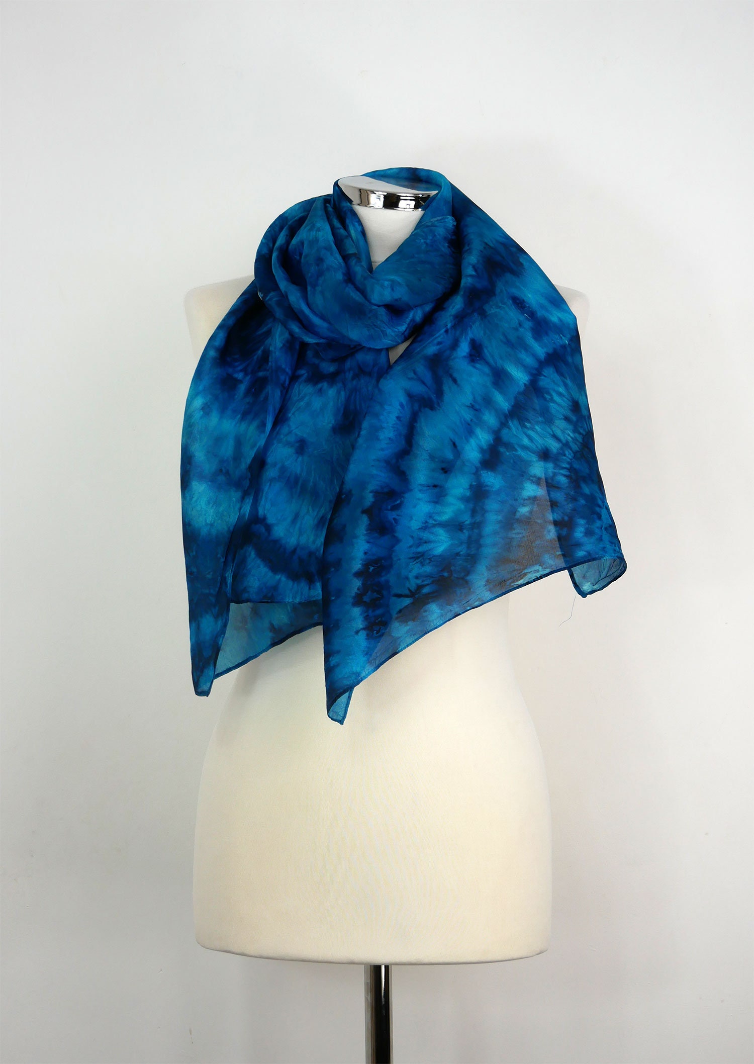 Teal Blue Silk Scarf Sea Waves Blue Hand Dyed Scarf Blue Teal - Etsy UK