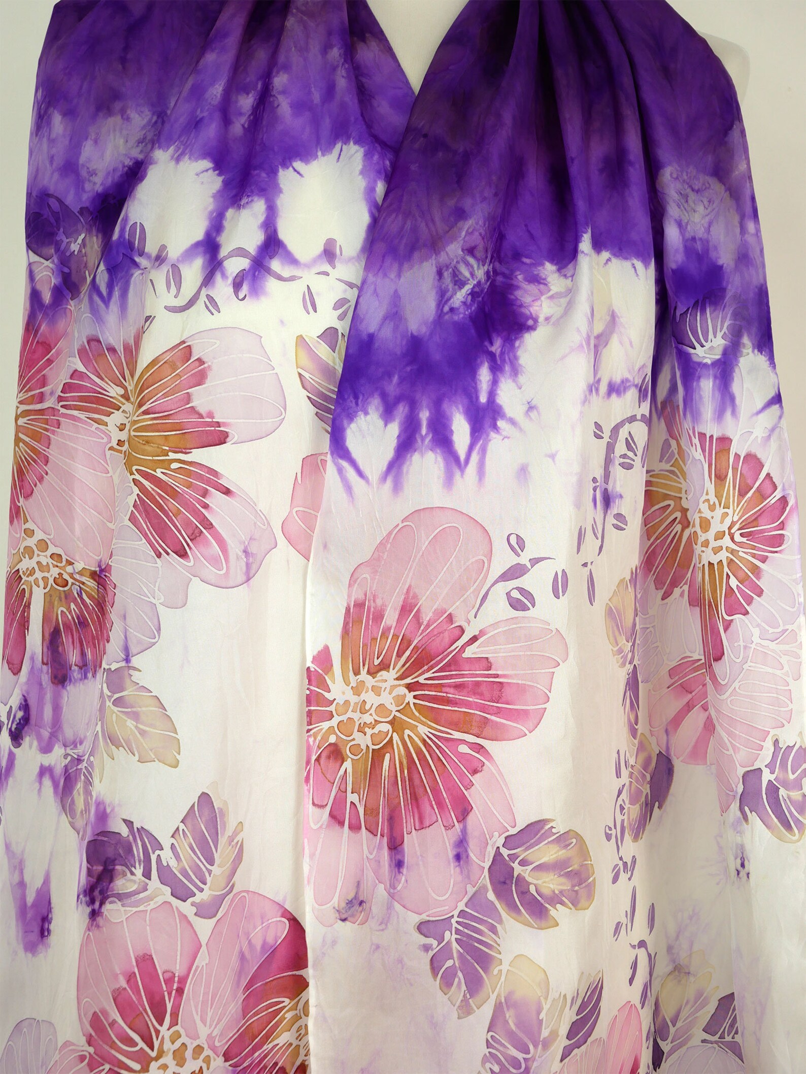 Purple Floral Silk Scarf Purple Flowers Hand Painted Silk Scarf Uk ...