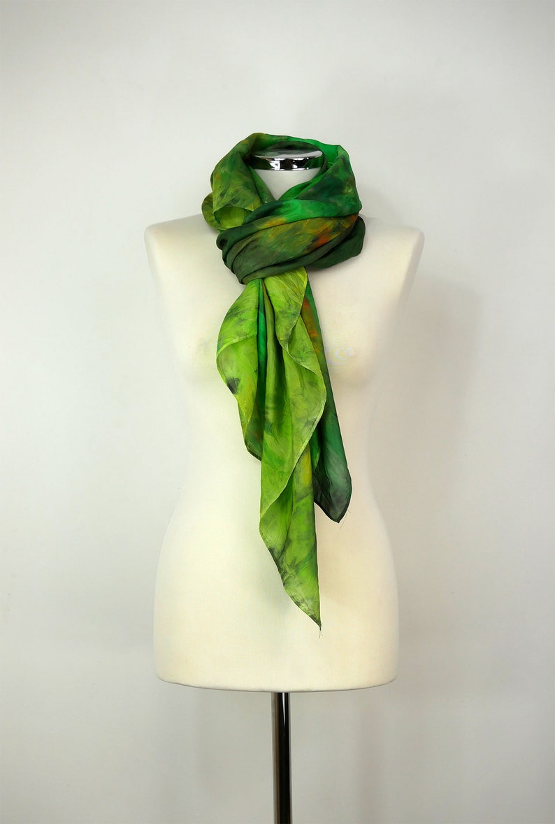 Green silk scarf Enchanted Forest Oversized silk scarf green | Etsy