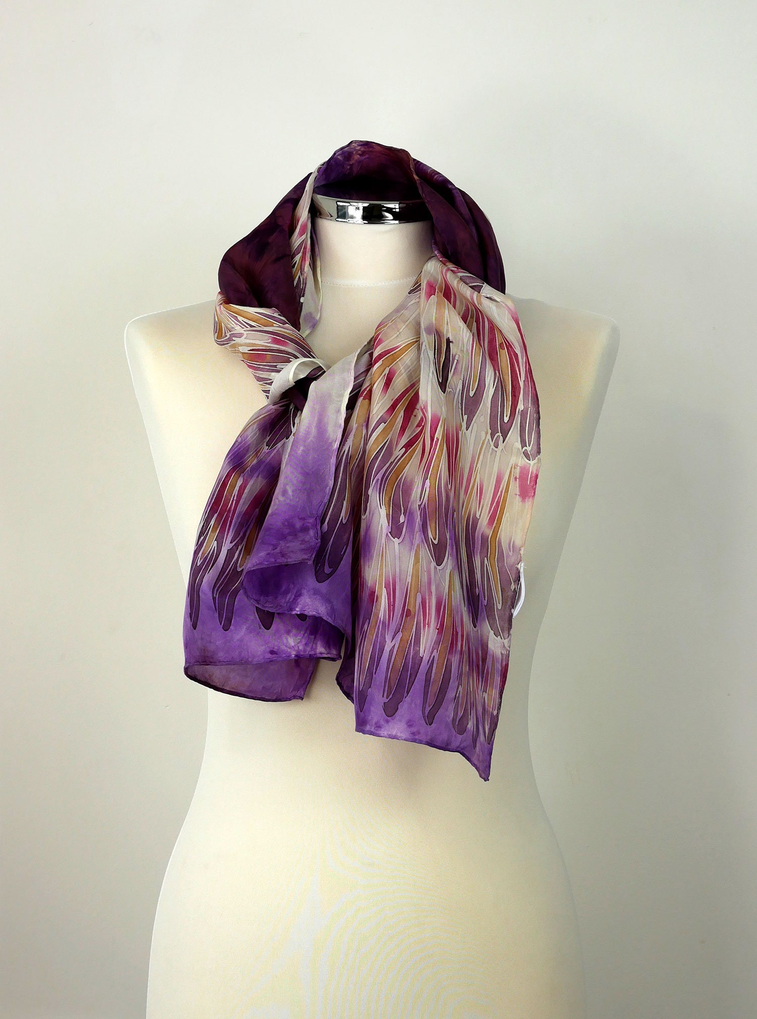 Purple Silk Scarf Hand Painted Purple Heron Oblong Silk Scarf - Etsy