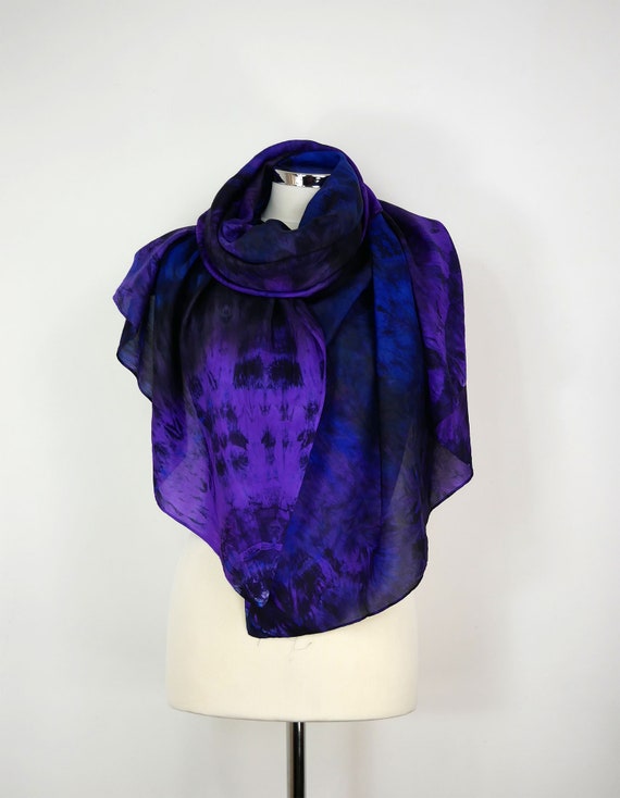 Violet silk scarf Night In Venice silk scarf hand dyed large | Etsy