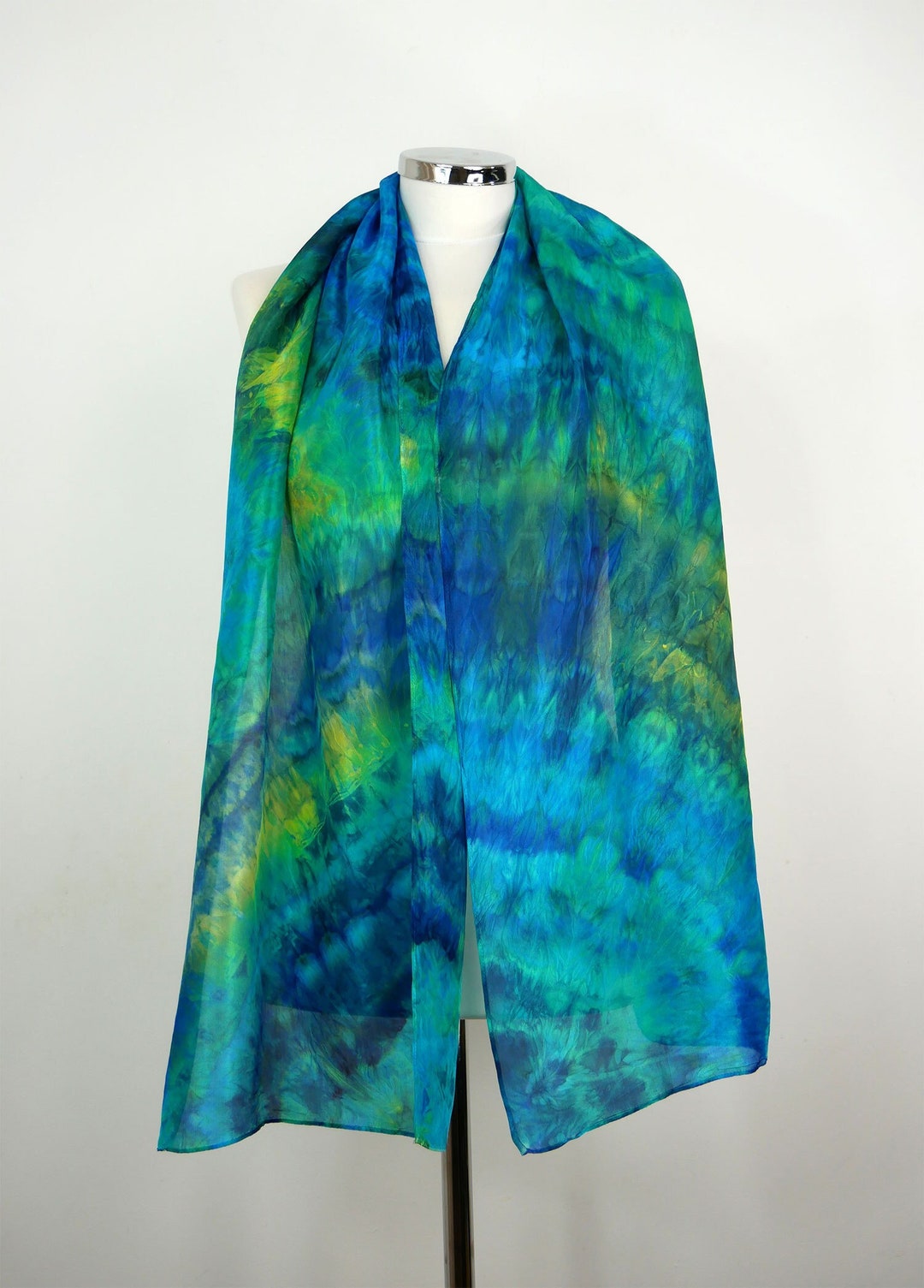 Blue Green Silk Scarf Women Amazon River Handmade Silk Scarf Blue Green ...