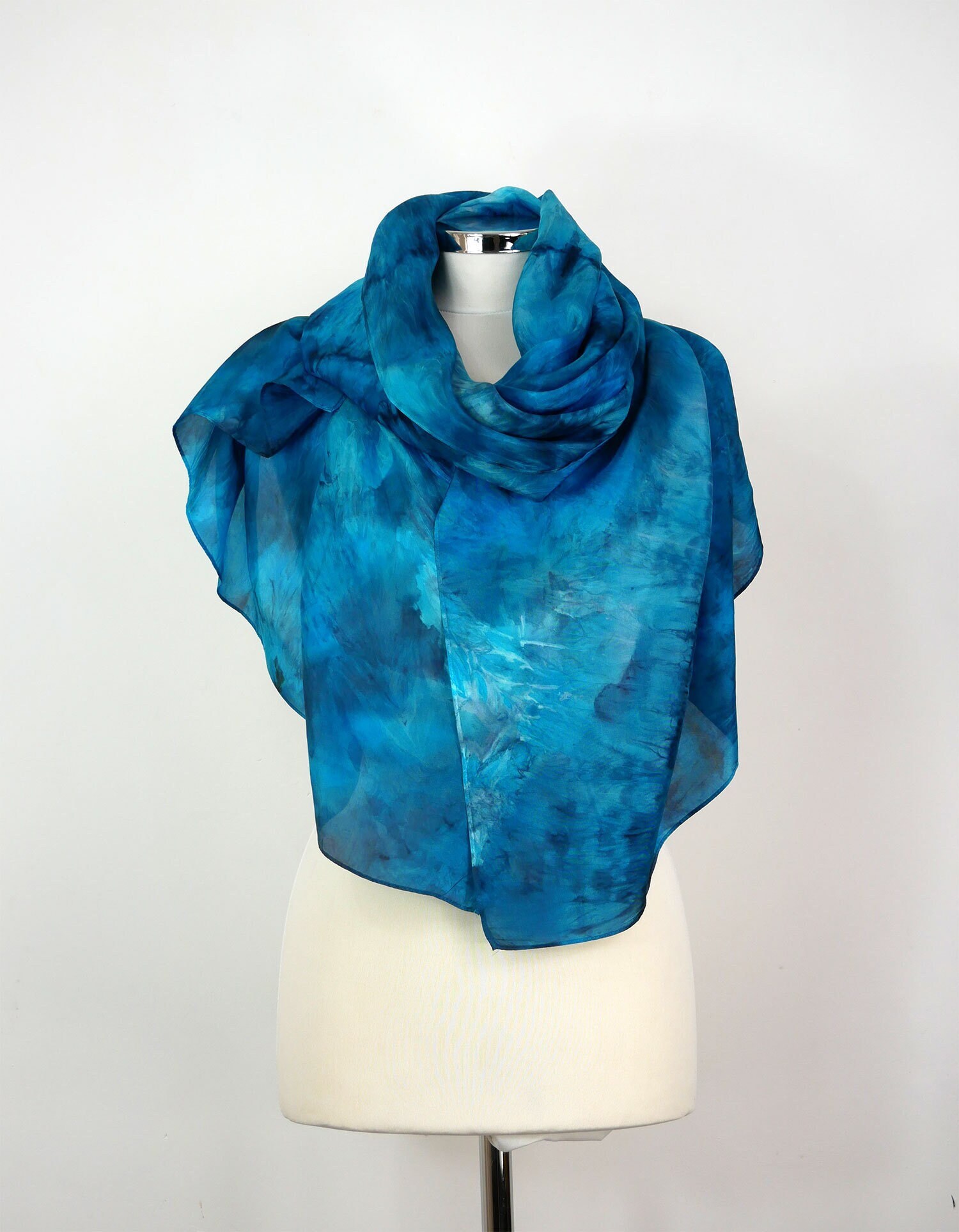 Turquoise Silk Scarf Sea Waves Teal Blue Scarf Women Oversized - Etsy UK