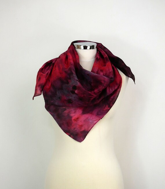 Red Black Silk Scarf Square Black Rose Handmade Silk Scarf | Etsy