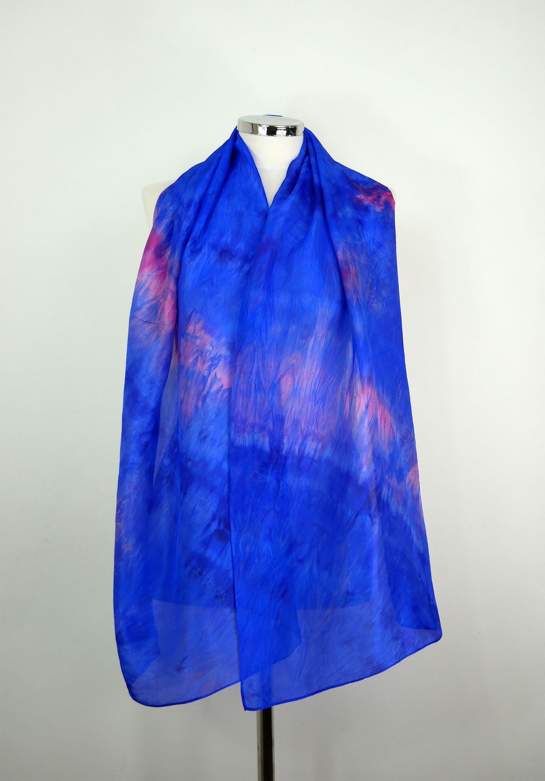 Electric Blue Silk Scarf Cornflower Blue Pink Purple Silk Scarf Oblong ...