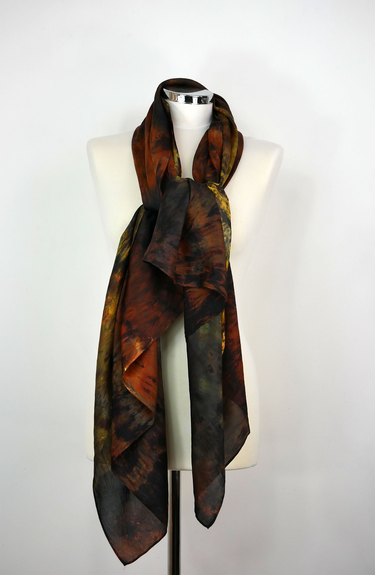 Brown black silk scarf uk Walnut Oversized silk scarf brown | Etsy