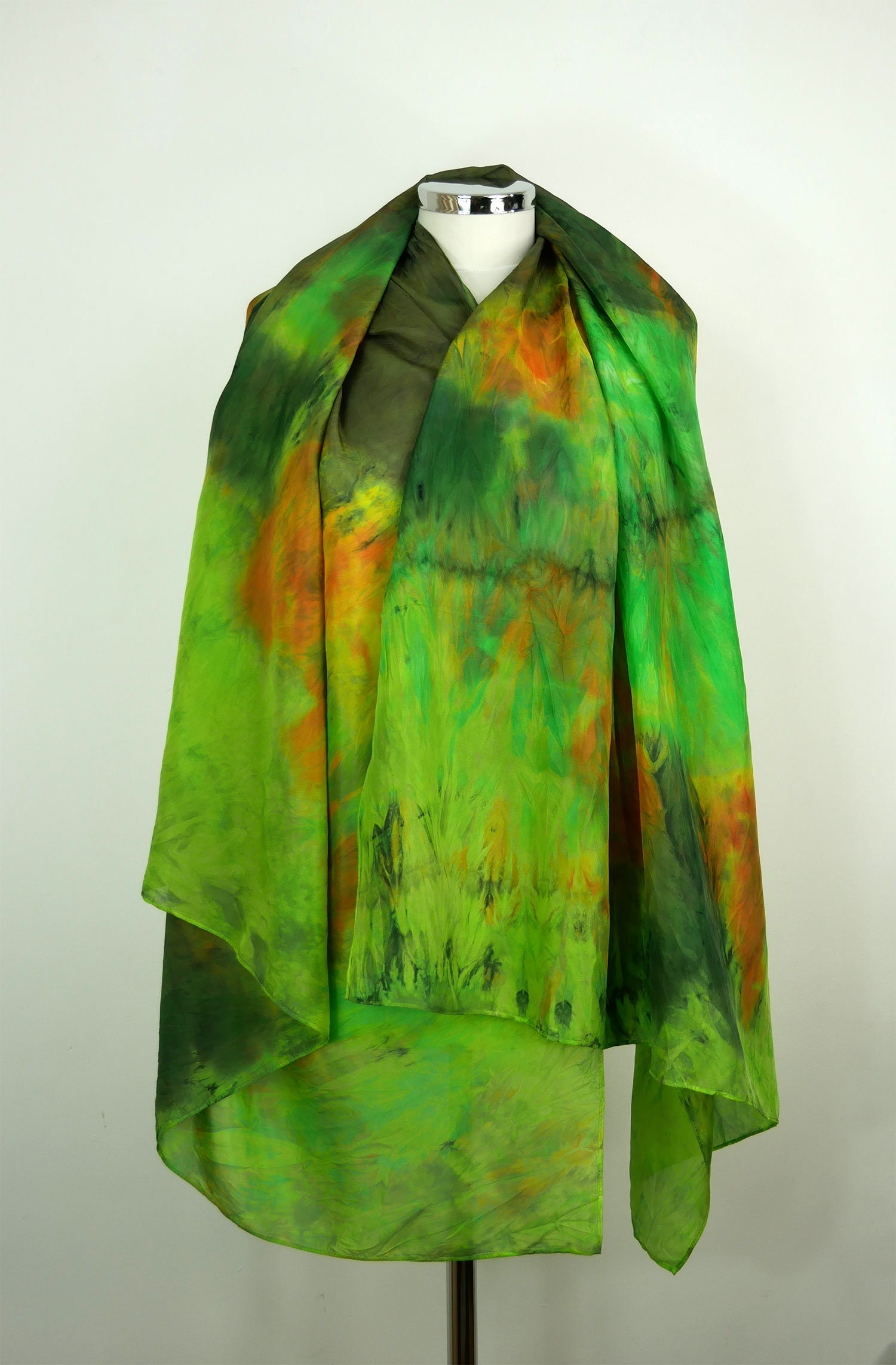 Green silk scarf Enchanted Forest Oversized silk scarf green | Etsy