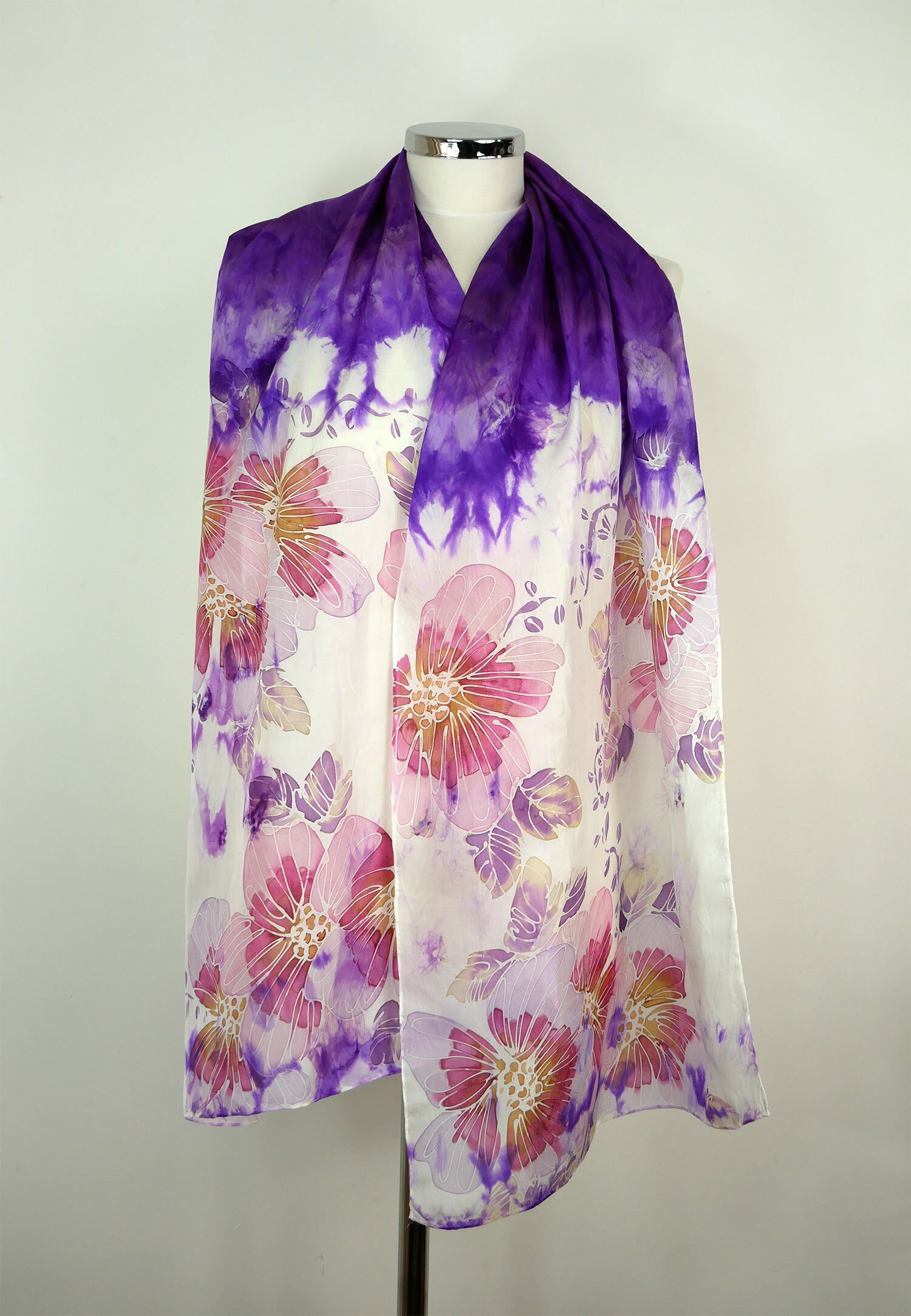 Purple Floral Silk Scarf Purple Flowers Hand Painted Silk - Etsy UK