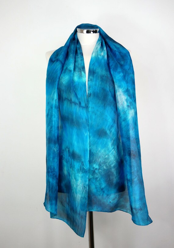 Teal Blue Silk Scarf Sea Waves Blue Hand Dyed Scarf Blue Teal - Etsy