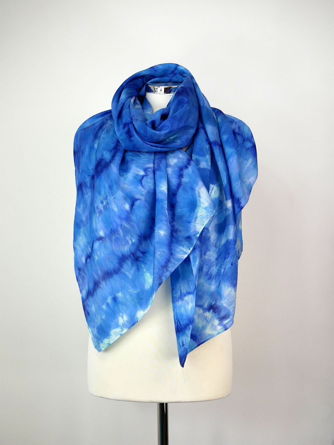 Blue Silk Scarf Large Storm Large Hand Dyed Silk Scarf Blue Silk Shawl ...