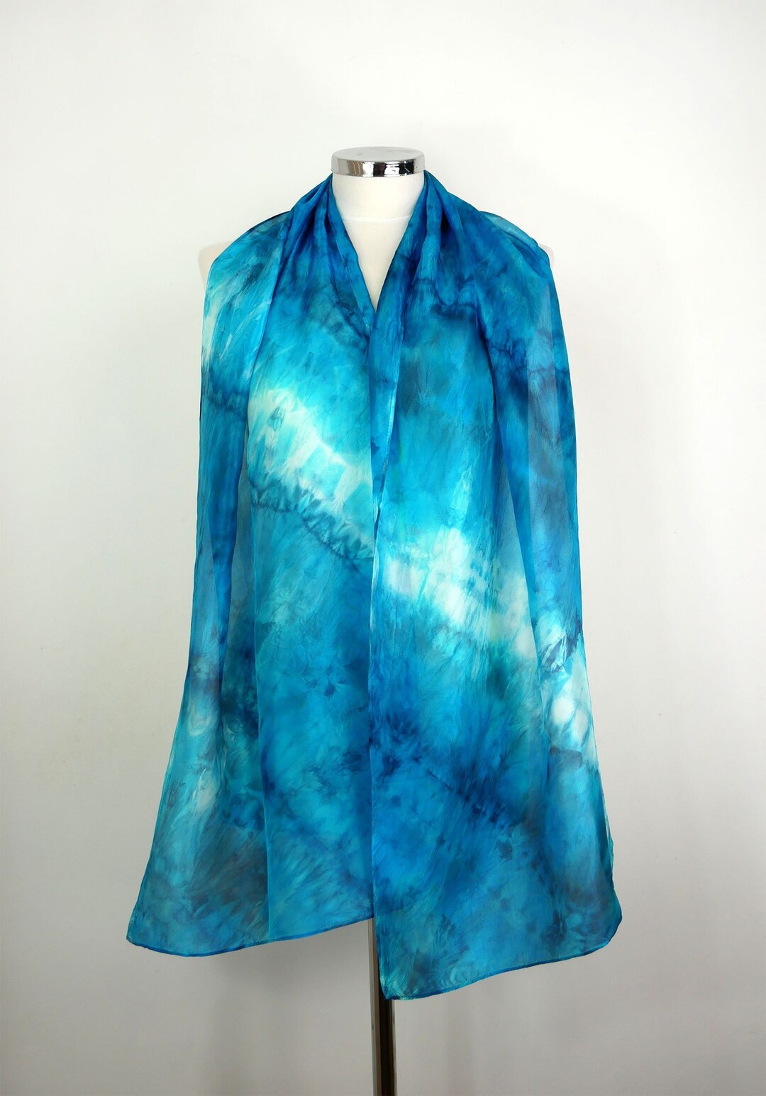 Teal Blue Silk Scarf Sea Waves Blue Hand Dyed Scarf Blue Teal Shibori ...