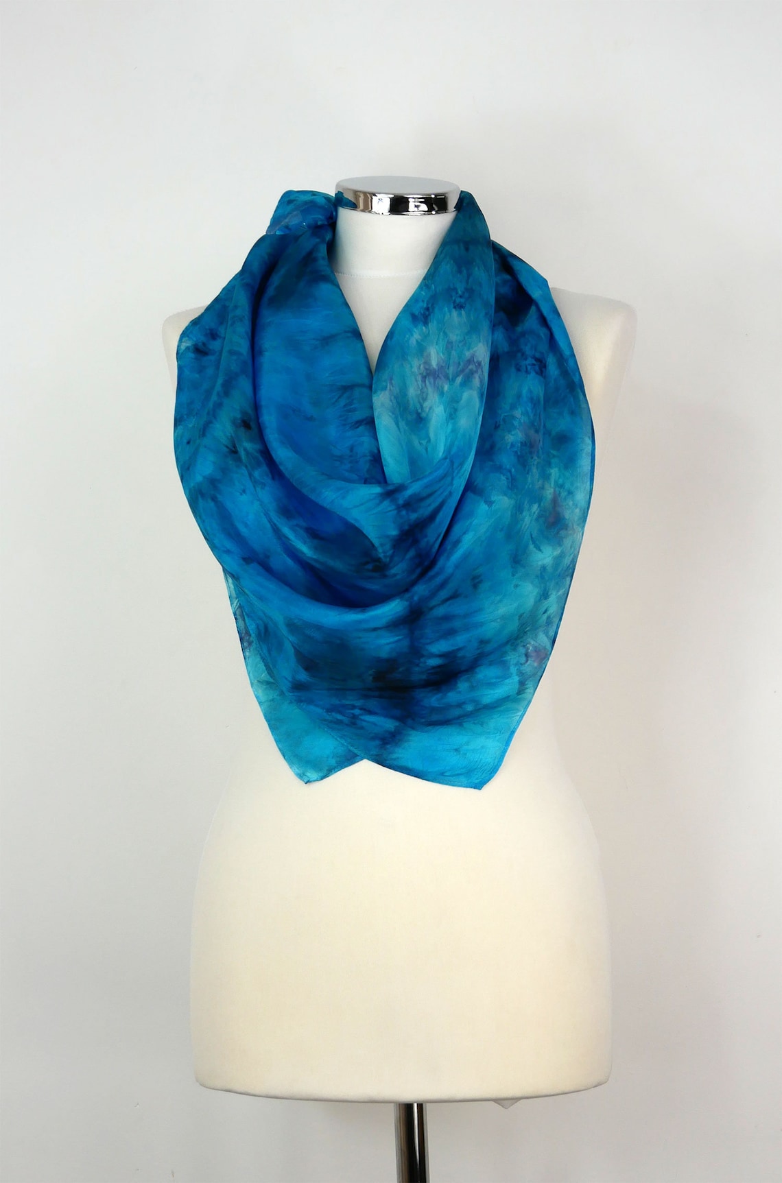 Blue Square Silk Scarf Sea Waves Hand Dyed Silk Scarf Silk Scarf Women ...