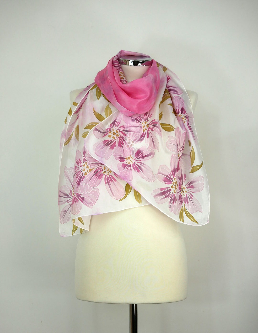 Pink Silk Scarf Uk Pink Flowers Handmade Silk Scarf Women Hand Painted ...