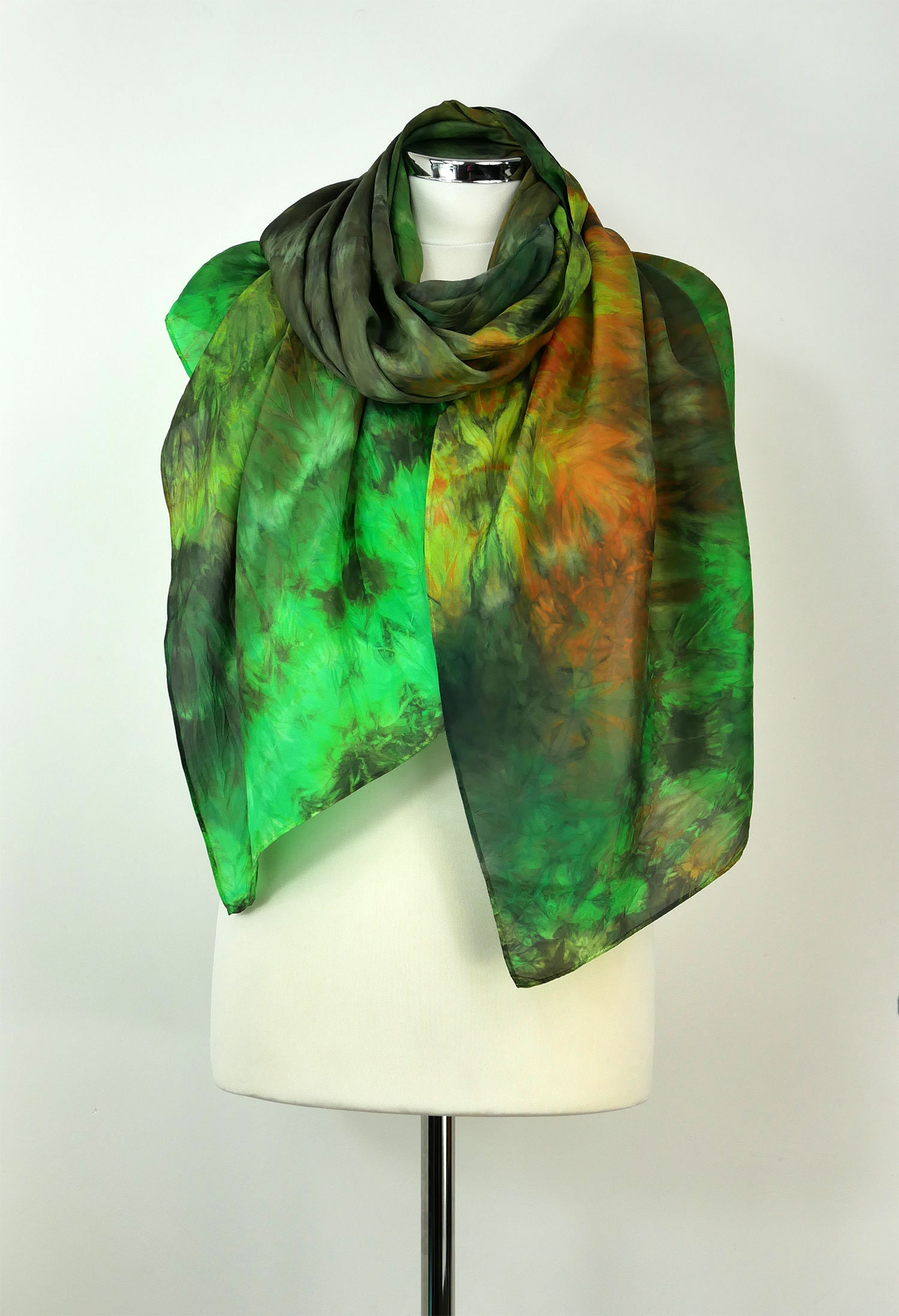 Green silk scarf Enchanted Forest Oversized silk scarf green | Etsy