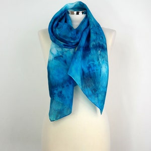 Teal Blue Silk Scarf Sea Waves Blue Hand Dyed Scarf Blue Teal Shibori ...