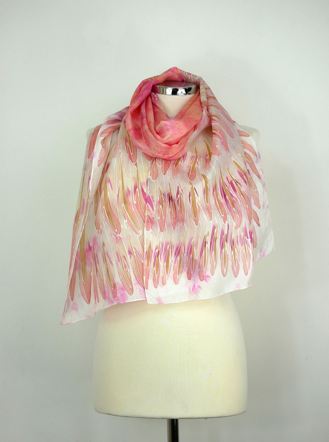 Peach Pink Silk Scarf Peach Parrot Hand Painted Silk Scarf Oblong Red ...