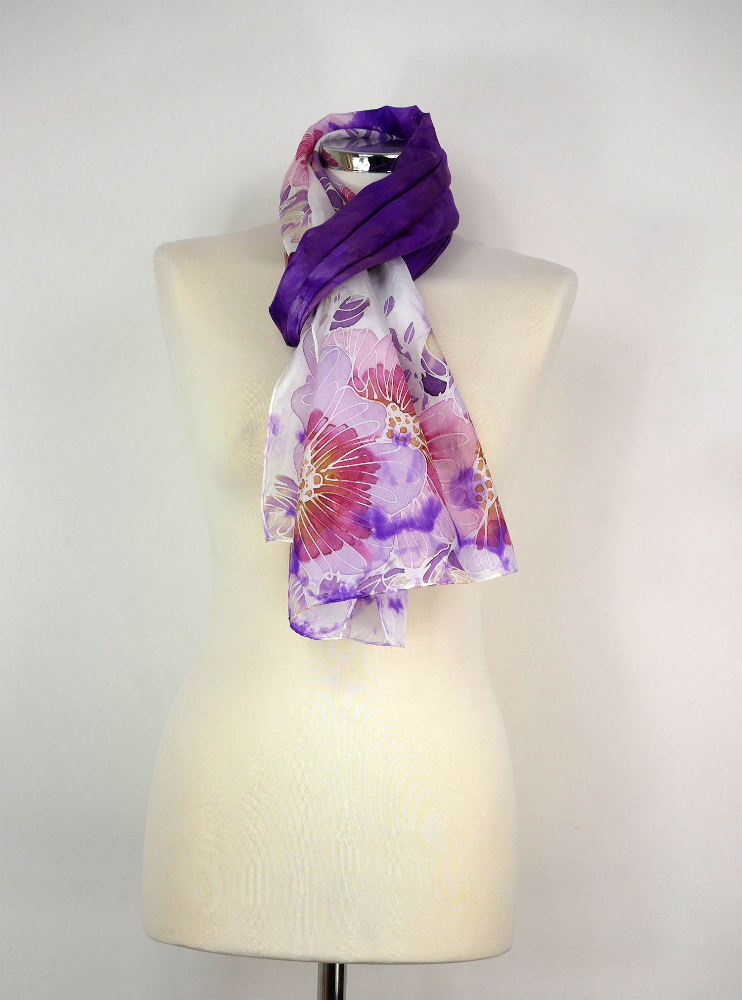 Purple floral silk scarf Purple flowers Hand painted silk | Etsy