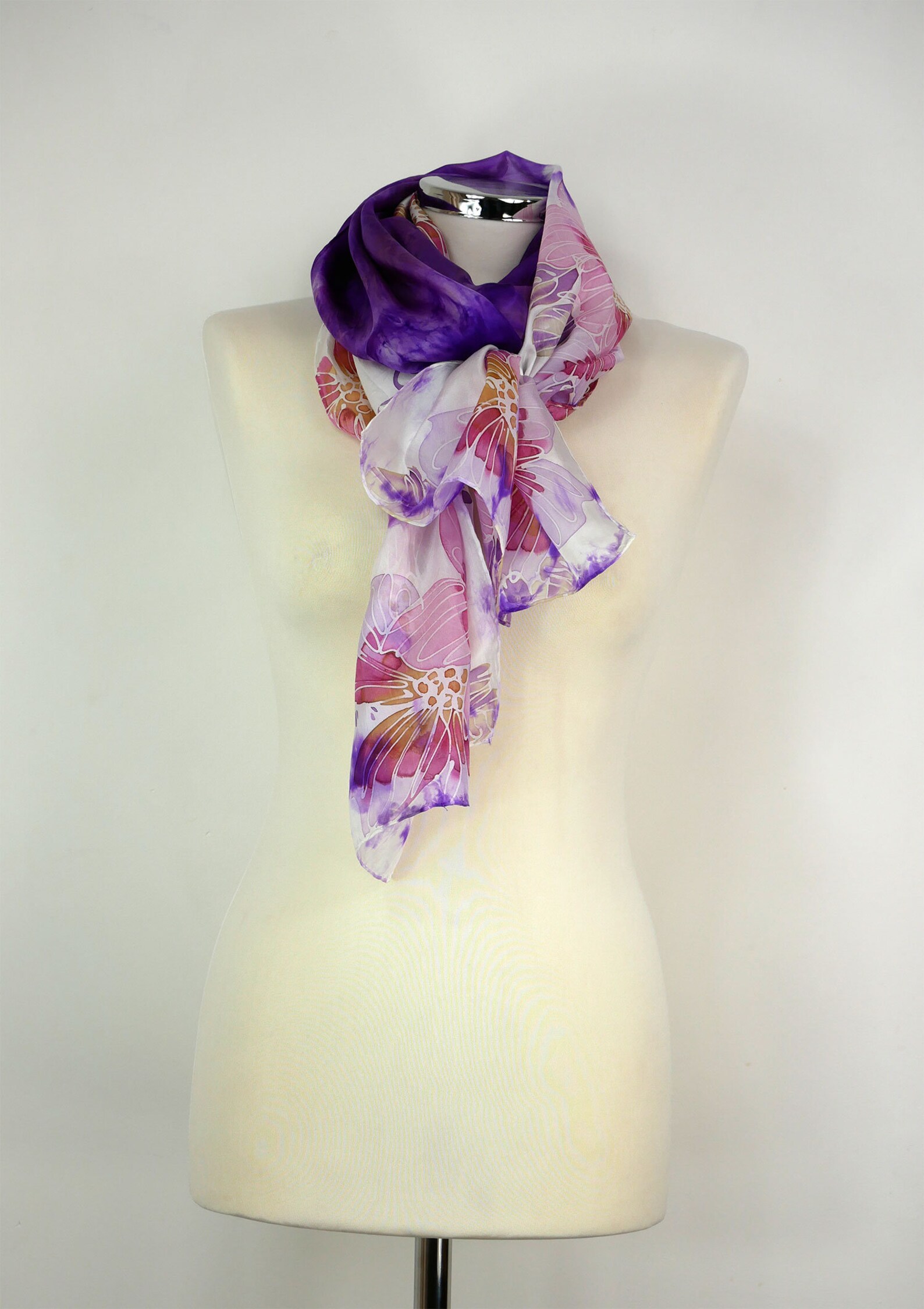 Purple Floral Silk Scarf Purple Flowers Hand Painted Silk - Etsy UK